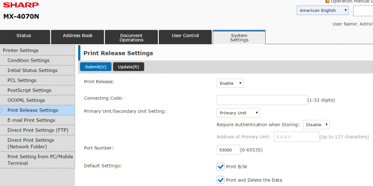 Sharp Print Release – Follow Me Printing Setup Instructions